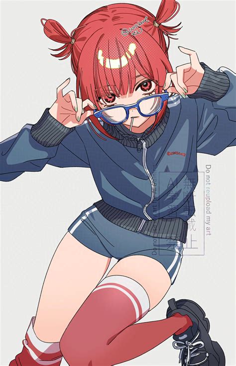 Kitou Saji Original Absurdres Highres 1girl Adjusting Eyewear Blue Framed Eyewear Blue