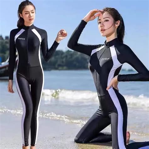ชุดดำน้ำหญิงชุดว่ายน้ำผู้หญิงซับในผ้าฝ้ายแขนยาวชิ้นเดียว Ladies Wetsuit ชุดว่ายน้ำวันพีชไซส์ L
