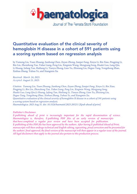 Pdf Quantitative Evaluation Of The Clinical Severity Of Hemoglobin H
