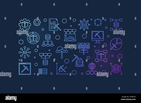 Vector Data Mining Concept Outline Colorful Horizontal Illustration Or Banner On Dark Background