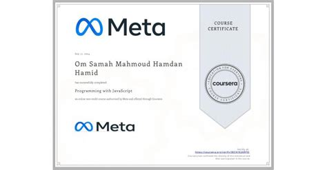 Om Samah Hamid On Linkedin Completion Certificate For Programming With Javascript