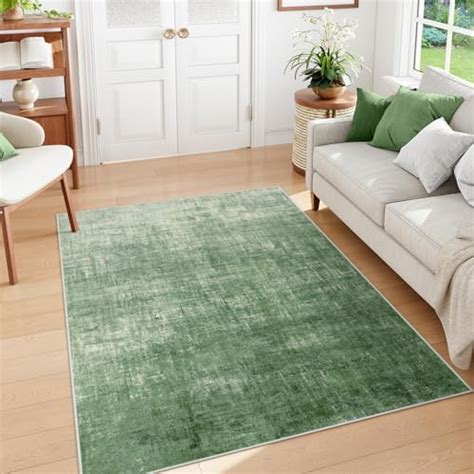 Mujoo Green Rug Washable 5x7 Area Rugs For Living Room
