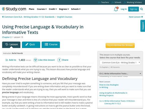 Using Precise Language And Vocabulary In Informative Texts Using Precise Language And Vocabulary In Informative Texts