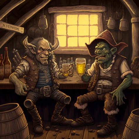 2 Goblins Having A Beer In A Pub Beer Art Goblin Beer Tattoos