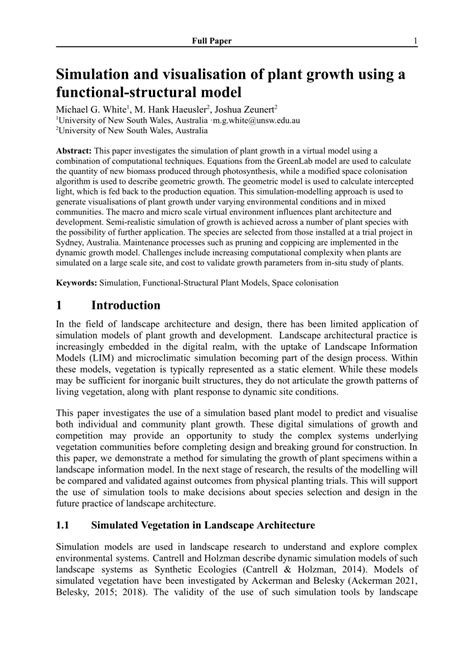 Pdf Simulation And Visualisation Of Plant Growth Using A Functional