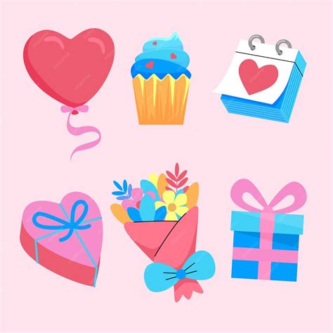 플랫 발렌타인 데이 스티커 컬렉션 무료 벡터