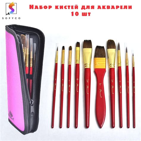 Набор художественных кистей в пенале 10 штук Sofyco для рисования акварелью купить с