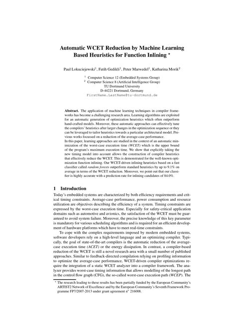 Pdf K Automatic Wcet Reduction By Machine Learning Based Heuristics For Function Inlining