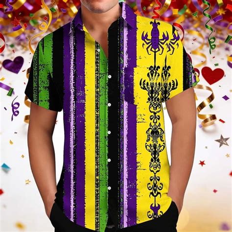 Gamivast Mardi Gras Shirts For Men Regular Fit Striped Short Sleeve