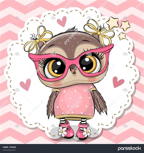 جغد کارتونی زیبا در عینک صورتی با پاپیون 1703484