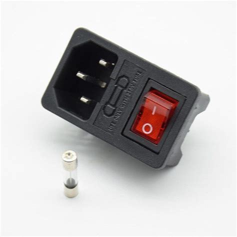 1pc Red Green Rocker Switch Fused Iec 320 C14 Inlet Power Socket Fuse Switch Connector Plug
