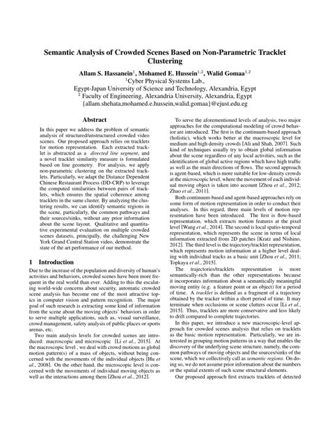 Pdf Semantic Analysis Of Crowded Scenes Based On Non Parametric Tracklet Clustering