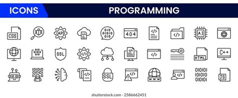 programming coding icon set software development stock vector royalty free 2586662451