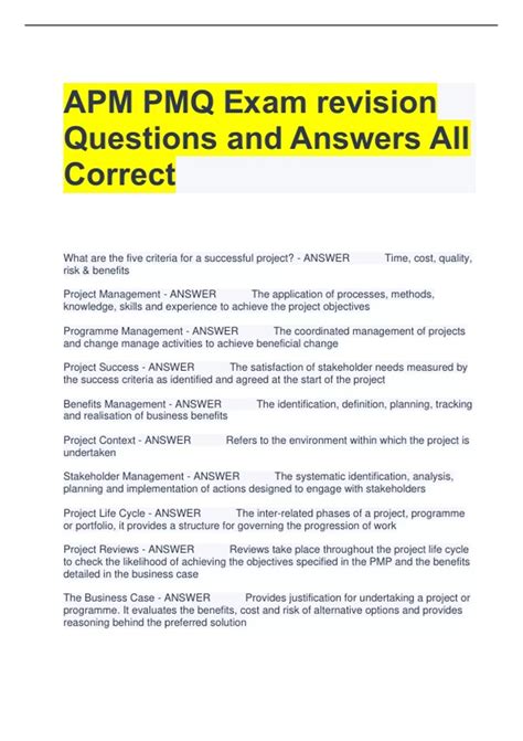 APM PMQ Exam Revision Questions And Answers All Correct APM PMQ Stuvia US