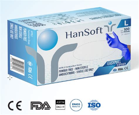 blue hansoft powder free nitrile disposable gloves at best price in
