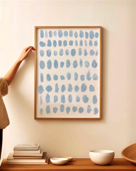 Abstract Blue Art Print Blue Dots Minimalist Wall Art Light Blue