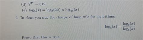Solved D X E Log X Log X Log X In Class Chegg Com