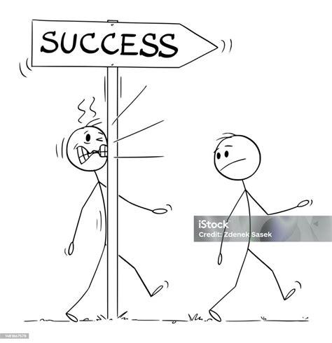 성공을위한 길에 사람이나 사업가는 화살표 벡터 만화 스틱 그림 그림 가공의 인물에 대한 스톡 벡터 아트 및 기타 이미지 가공의 인물 거리 걷기 Istock