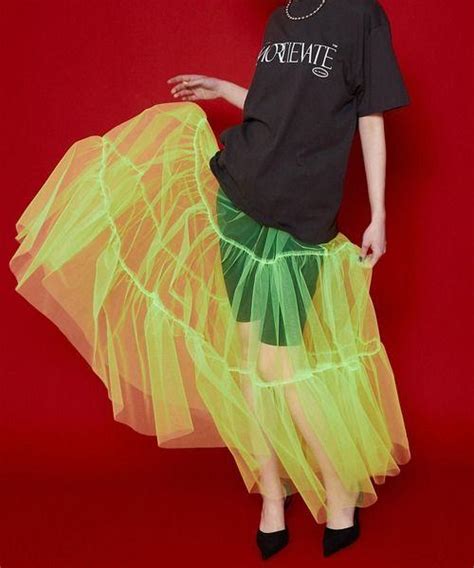 美品⭐︎メゾンスペシャルティアードチュールスカート黄色f