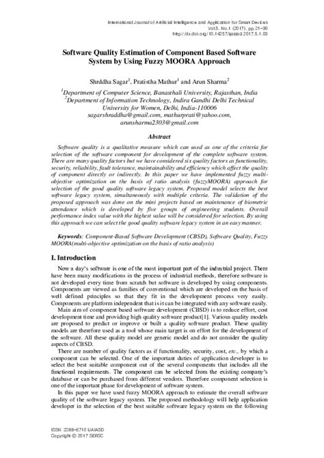 Pdf Software Quality Estimation Of Component Based Software System By