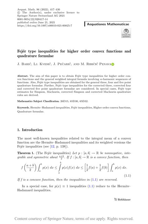 Fejér Type Inequalities For Higher Order Convex Functions And Quadrature Formulae Request Pdf