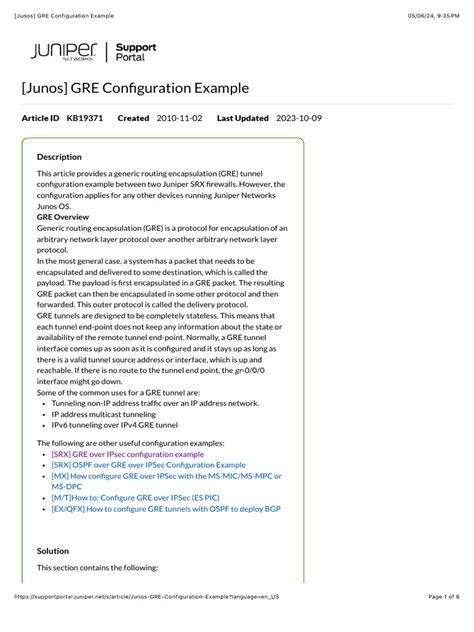 Junos Gre Configuration Example Pdf Internet Protocols Ip Address