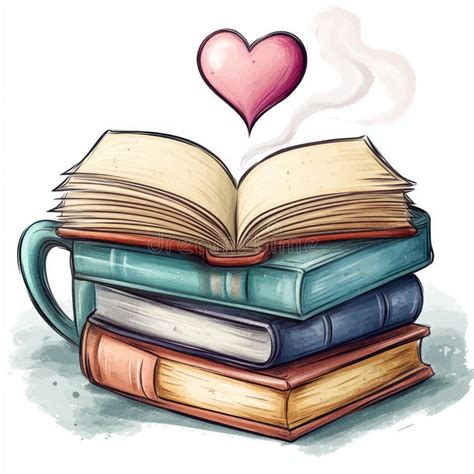 Open Book On A Stack Of Books With A Heart Love Reading Cozy Stock Illustration Illustration