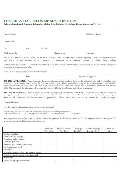 Free 50 Recommendation Forms In Pdf Ms Word