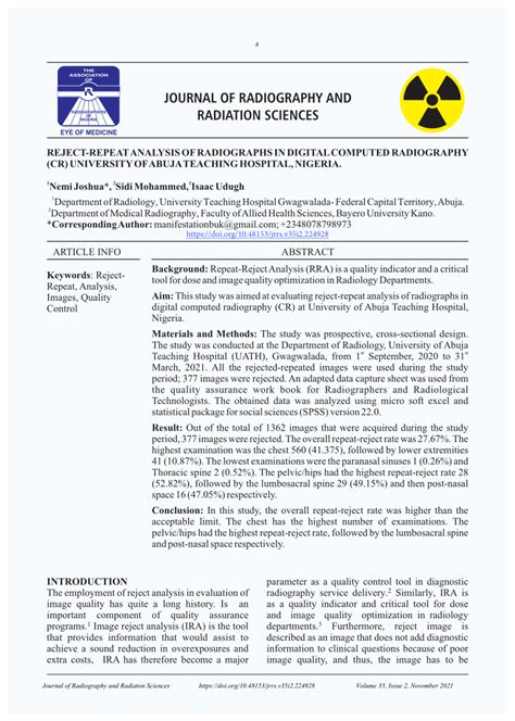 Pdf Reject Repeat Analysis Of Radiographs In Digital Computed