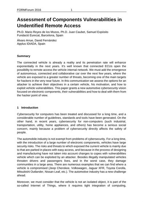 Pdf Assessment Of Components Vulnerabilities In Undentified