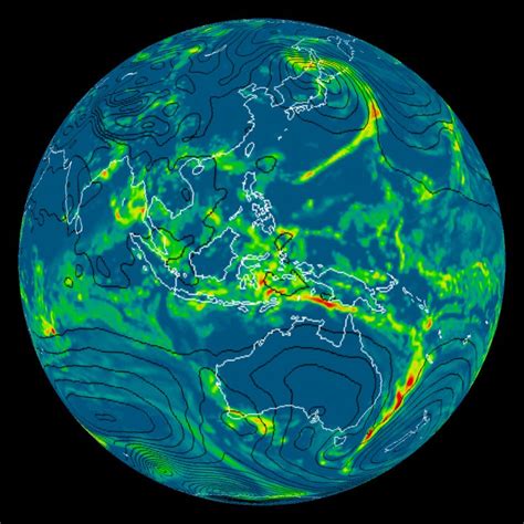 Gfs Forecast Model Precipitation Totals With Msl Pressure Contours Real Time Science On A