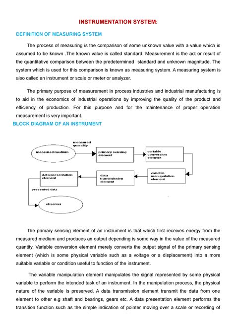 Instrumentation Introduction Instrumentation System Definition Of
