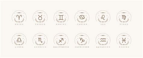 보헤미안 스타일의 조디악 표지판 흰색 배경에 격리 된 점성술 아이콘 세트입니다 신비와 난해 별자리 로고 벡터 일러스트레이션 영적 타로 카드 고풍스런에 대한 스톡 벡터 아트