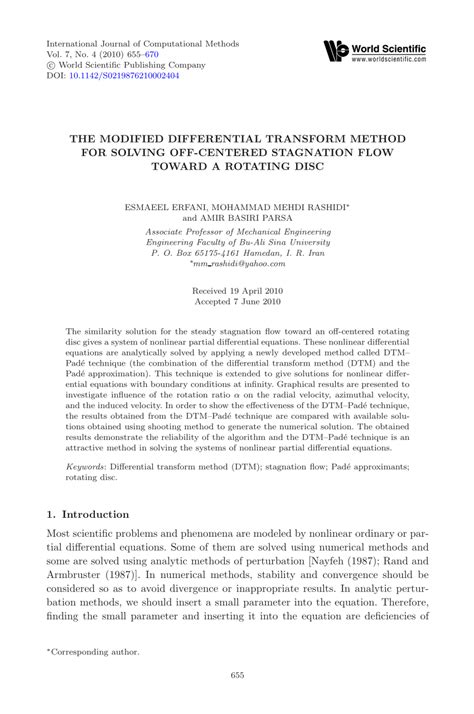 pdf the modified differential transform method for solving off