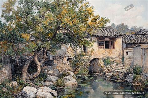 Ai创作图爨底下村风景油画 爨底下风景油画 南方乡村油画 古民宅风景油画 古朴村落油画 农村民居油画 爨底下油画装饰画 乡村手绘油画 皖南村落油画 农家乐油画 古村落意境画 皖南农村油画 当口