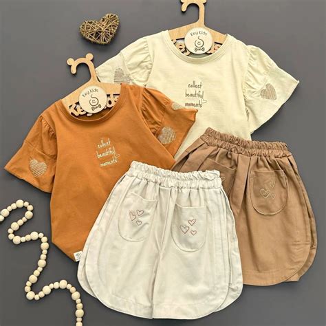 ‎لباس بچه گانهلباس کودک و نوجوان‎ ‎کراپ و شورتک قلبی 😻 ☑️مناسب سن 3