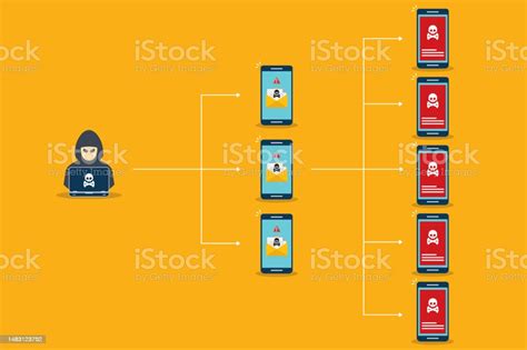 Botnet Concept Robot Network Malware Attack Vector Illustration Stock