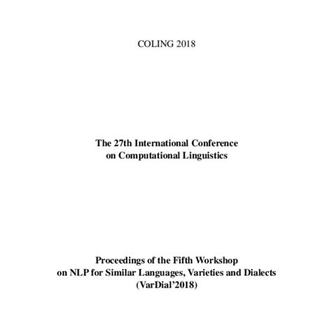 Proceedings Of The Fifth Workshop On Nlp For Similar Languages