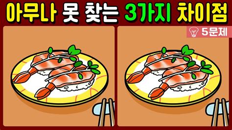 【틀린그림찾기치매예방】🍣아무나 못 찾는 3가지 차이점 재밌고 건강한 두뇌 훈련으로 치매예방【 Find Difference
