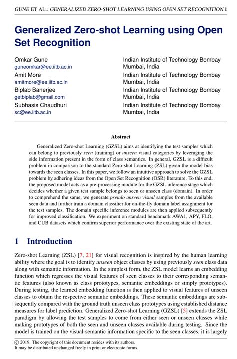Pdf Generalized Zero Shot Learning Using Open Set Recognition