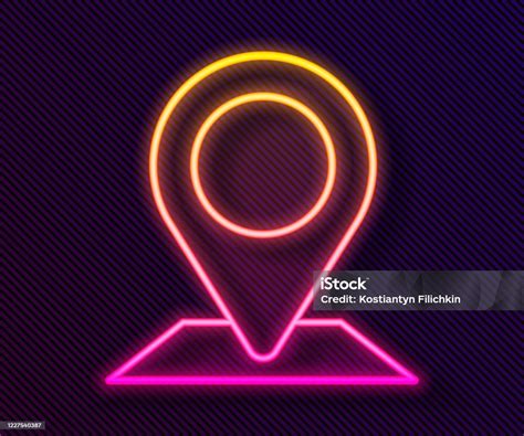 Glowing Neon Line Map Pin Icon Isolated On Black Background Navigation