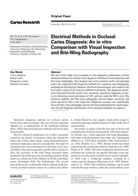 Pdf Electrical Methods In Occlusal Caries Diagnosis An In Vitro Comparison With Visual