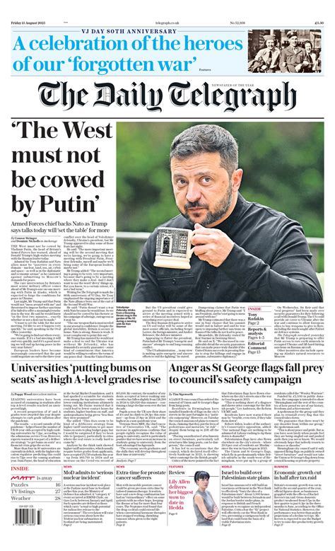 Daily Telegraph Front Page 15th Of August 2025 Tomorrows Papers Today