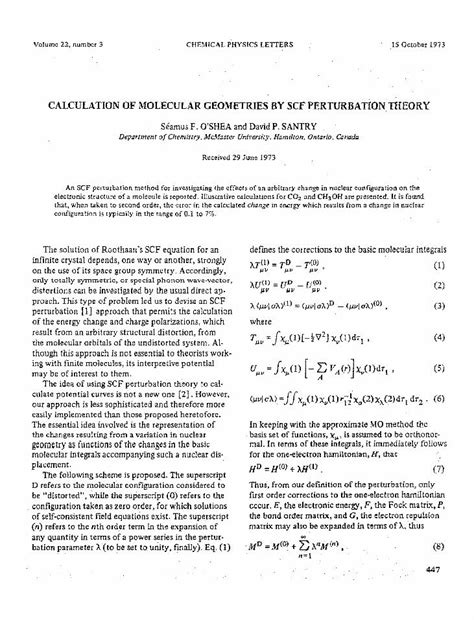 Pdf Calculation Of Molecular Geometries By Scf Perturbation Theory