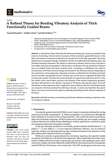 Pdf A Refined Theory For Bending Vibratory Analysis Of Thick Functionally Graded Beams