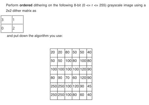 Solved Perform Ordered Dithering On The Following 8 Bit 0