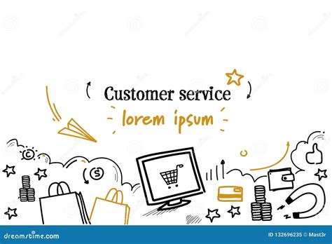 Online Shopping Customer Service Concept Sketch Doodle Horizontal Isolated Copy Space Stock