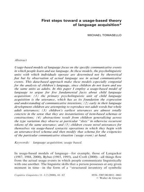 First Steps Towards Usage Based Theory Of Language Acquisition Pdf Intention Language