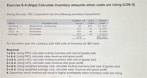 solved exercise 6 4 algo calculate inventory amounts when