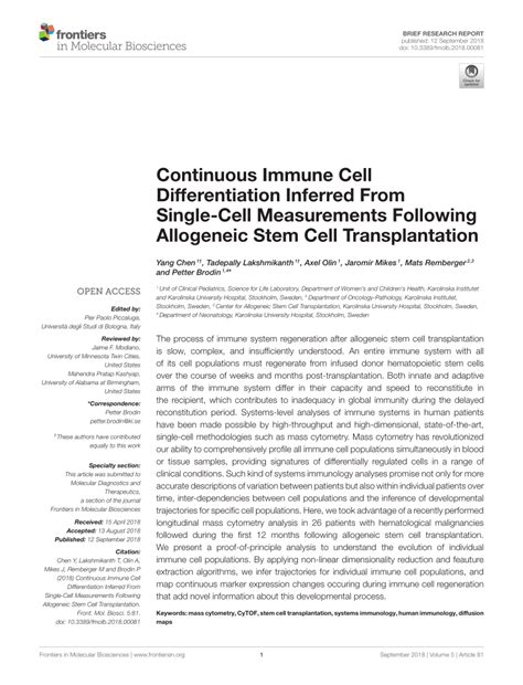 Pdf Continuous Immune Cell Differentiation Inferred From Single Cell